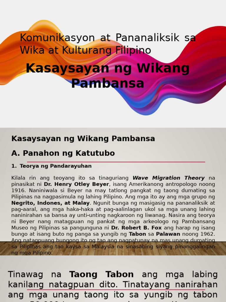 Kasaysayan Ng Wikang Pambansa Unang Bahagi | PDF