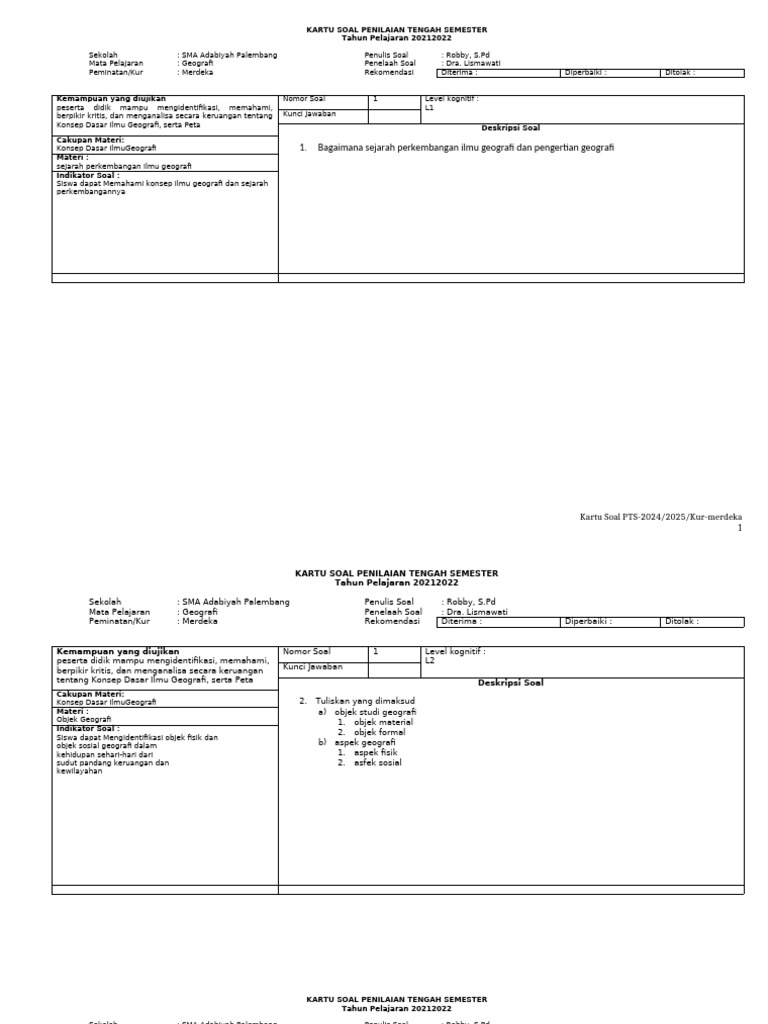 Format Kartu Soal Usp 2022 | PDF