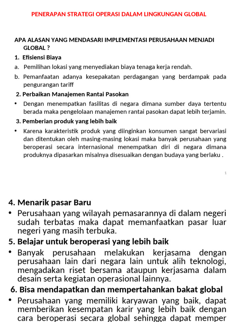 Strategi Operasi Dalam Lingkungan Global | PDF