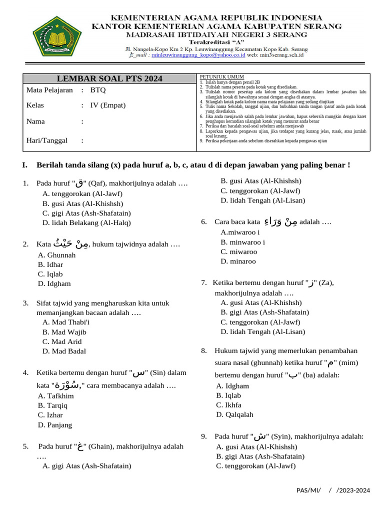 Soal Kelas 4 BTQ 2023 | PDF