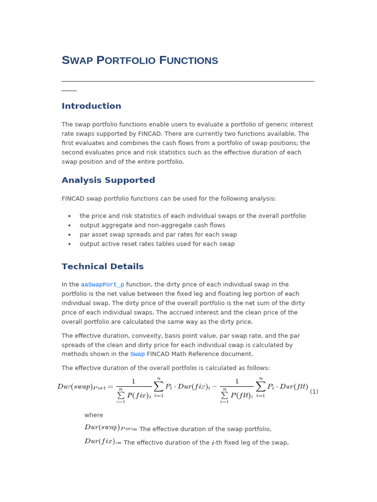 Swap Portfolio Functions | PDF