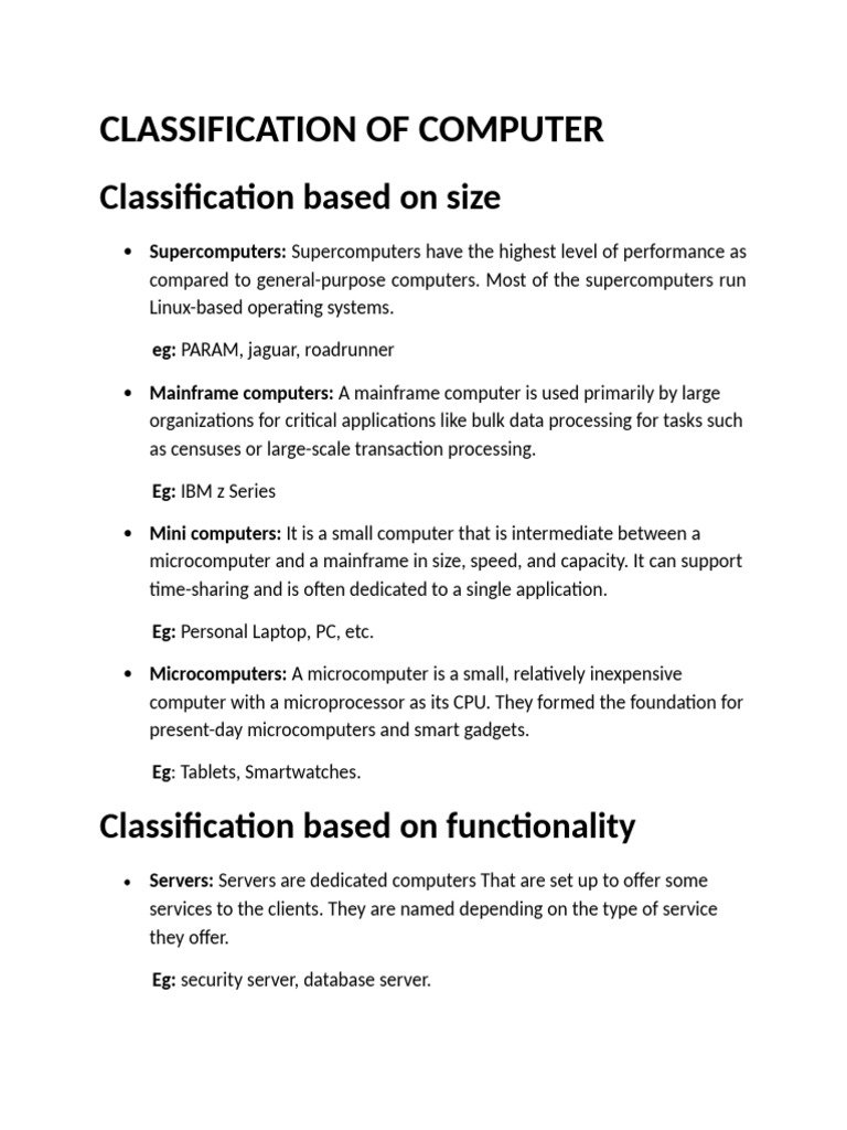 Classification Of Computer | PDF