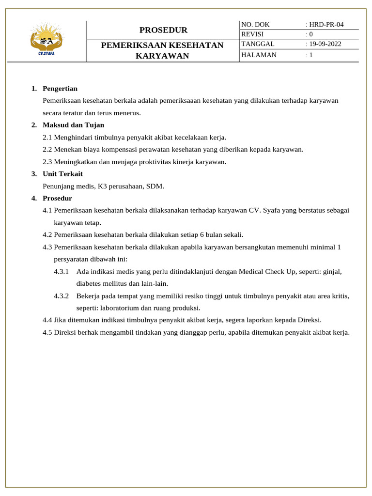 HRD-PR-04 Pemeriksaan Kesehatan | PDF
