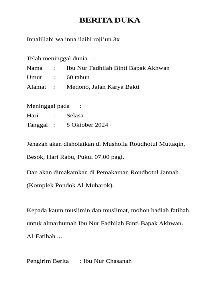 Contoh Berita Duka | PDF