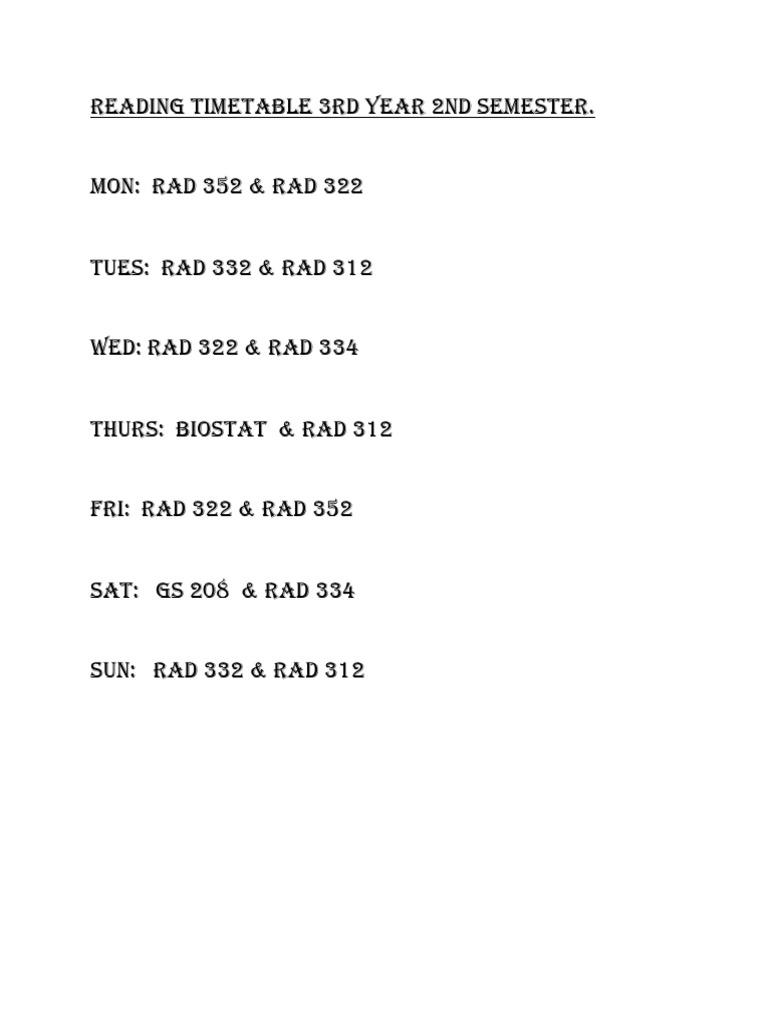 3rd Year Reading Timetable | PDF