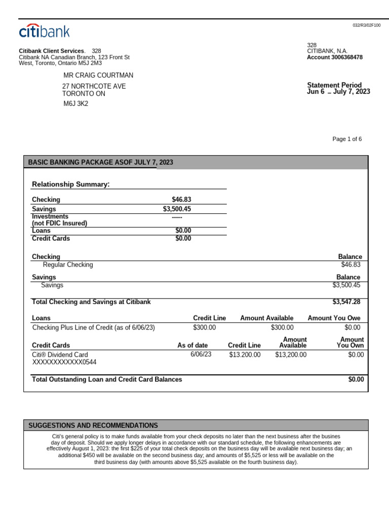 Citibank Bank Statement | PDF