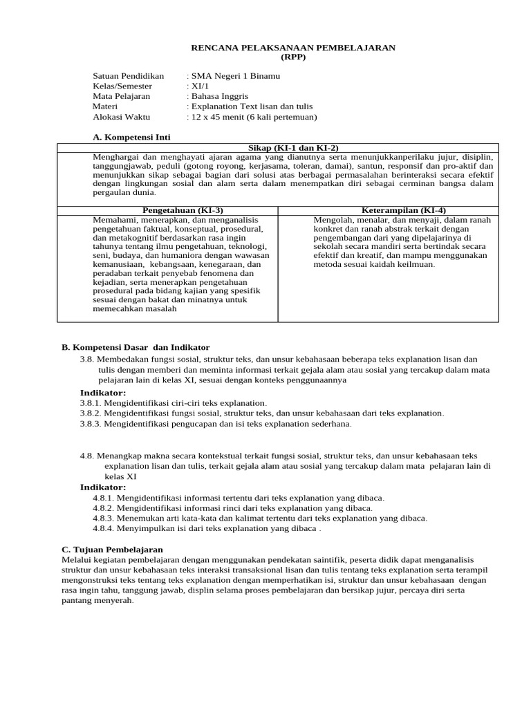 4. RPP teks explanation - Discovery Learning | PDF