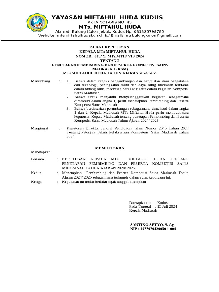 Contoh SK KSM 2024 | PDF