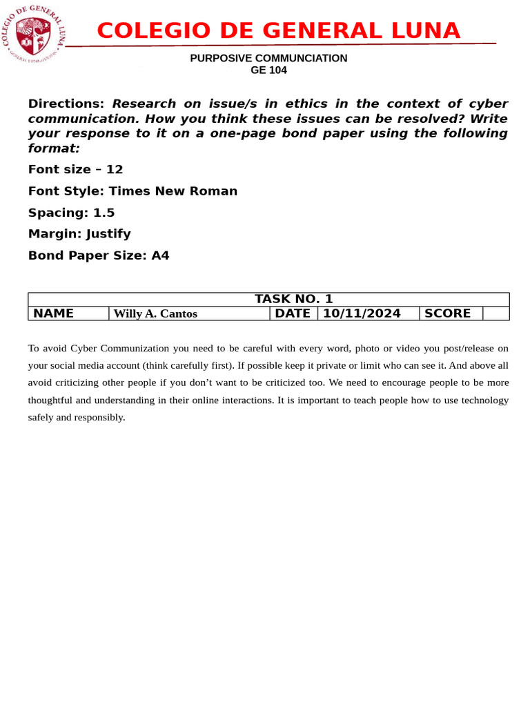 GE 104 Task No. 1 | PDF