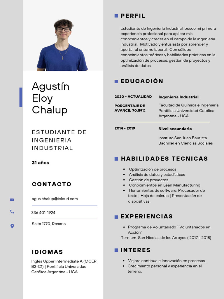 CV de Estudiante Avanzada de Ingeniería Industrial | PDF