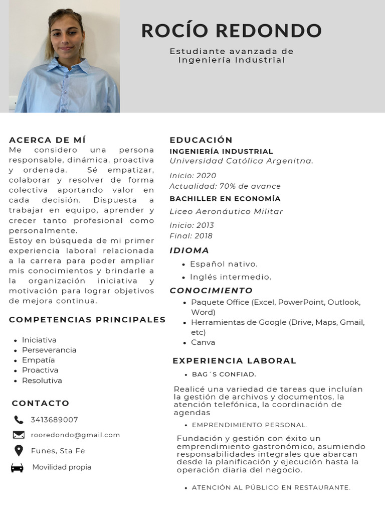 CV de Estudiante Avanzada de Ingeniería Industrial | PDF