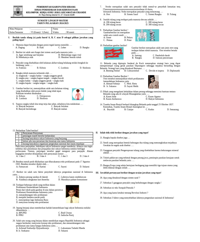 Layout Soal Ipas Kelas 6 SMT 1 | PDF