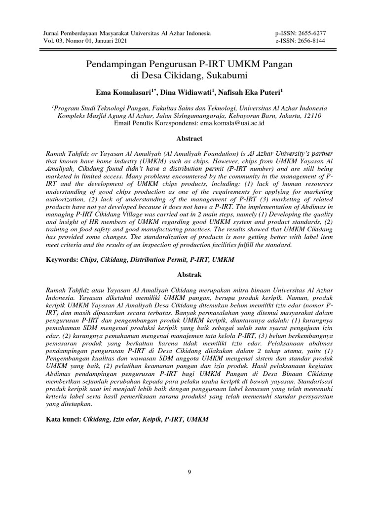 Pendampingan Pengurusan P-IRT UMKM Pangan | PDF
