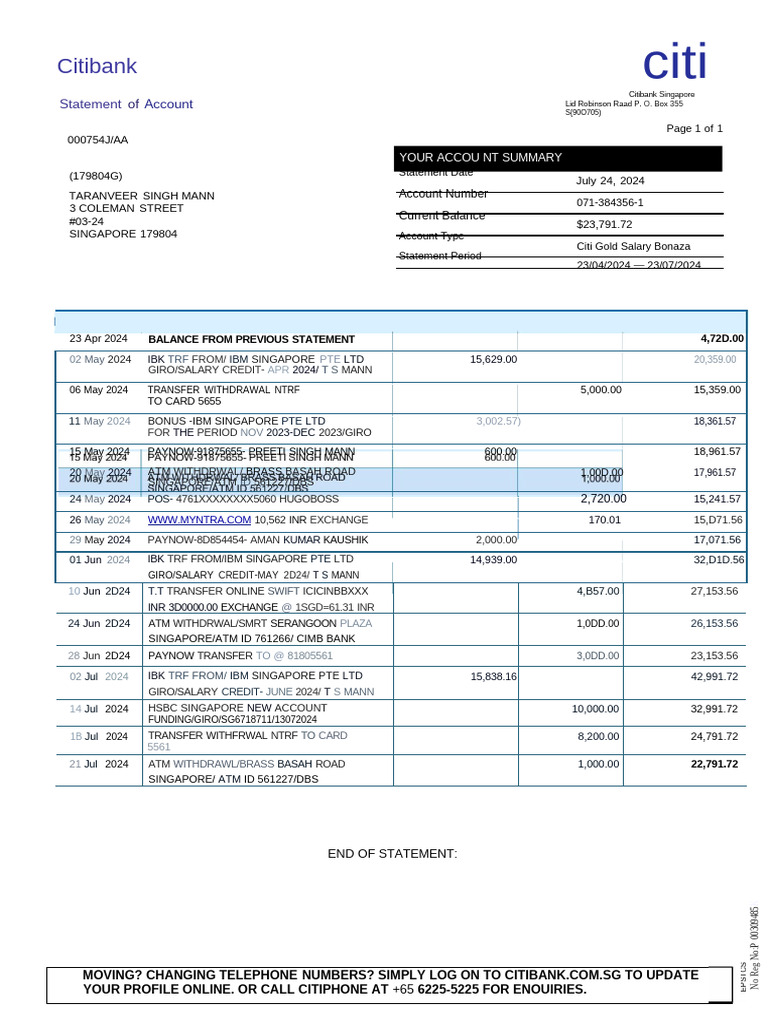 Citibank Singapore ST | PDF