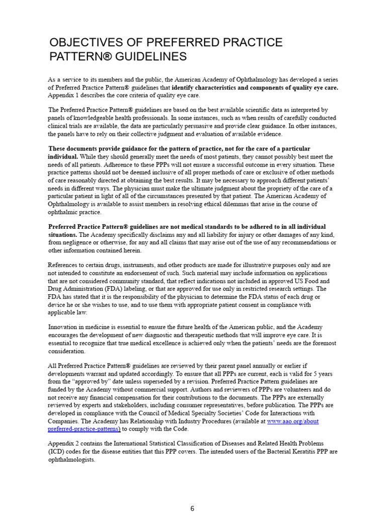 Bacterial Keratitis Preferred Practice Pattern PDF | PDF