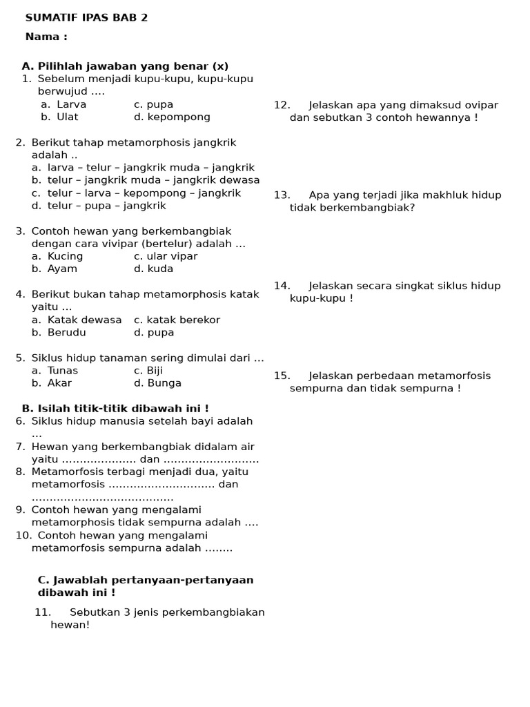 Ulangan Harian Bab 2 | PDF