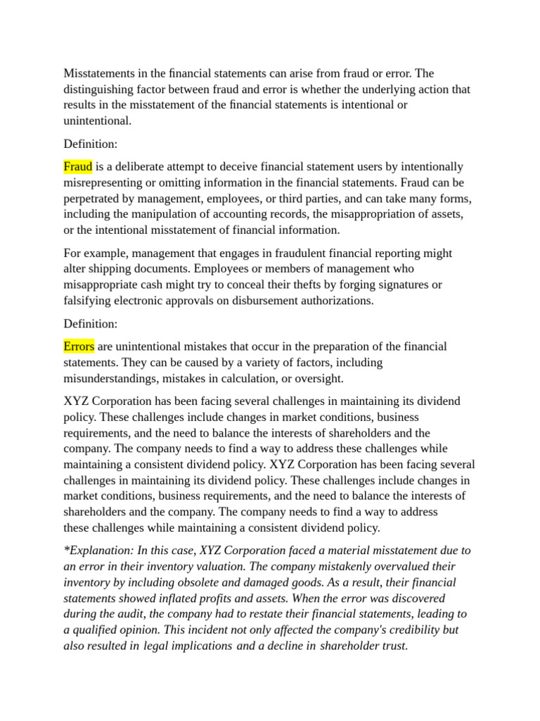 Fraud vs. Error in Financial Statements | PDF
