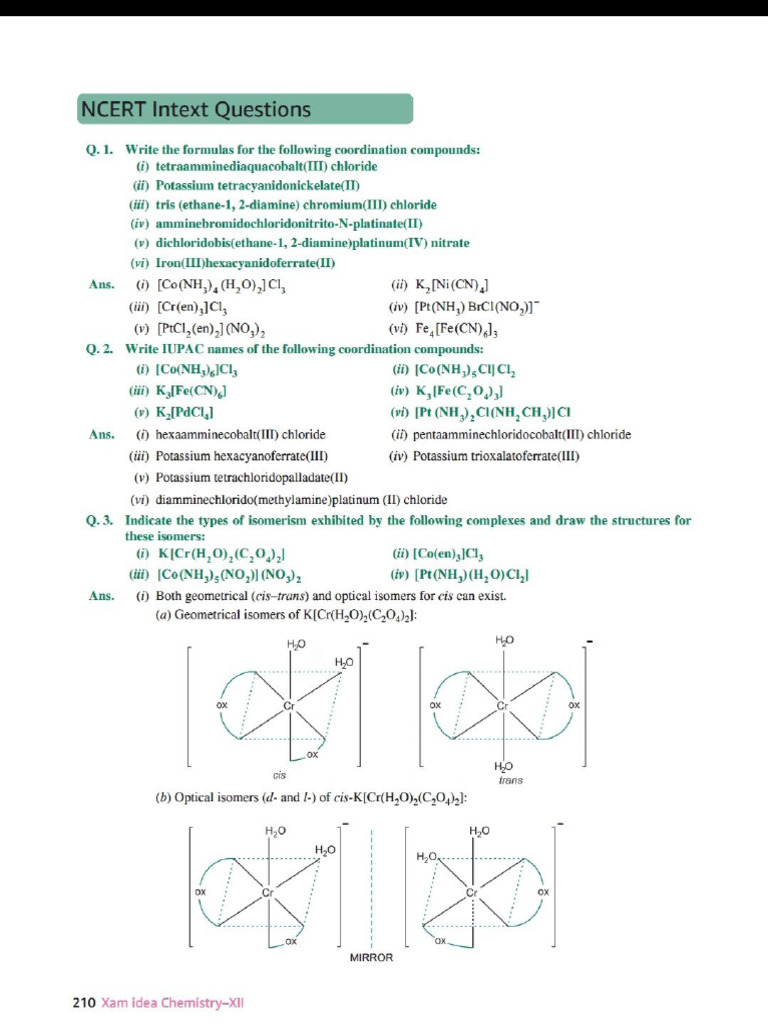 Coordination Compounds Ncert Solutions | PDF