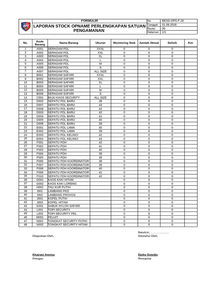 Laporan Stock Opname Barang | PDF