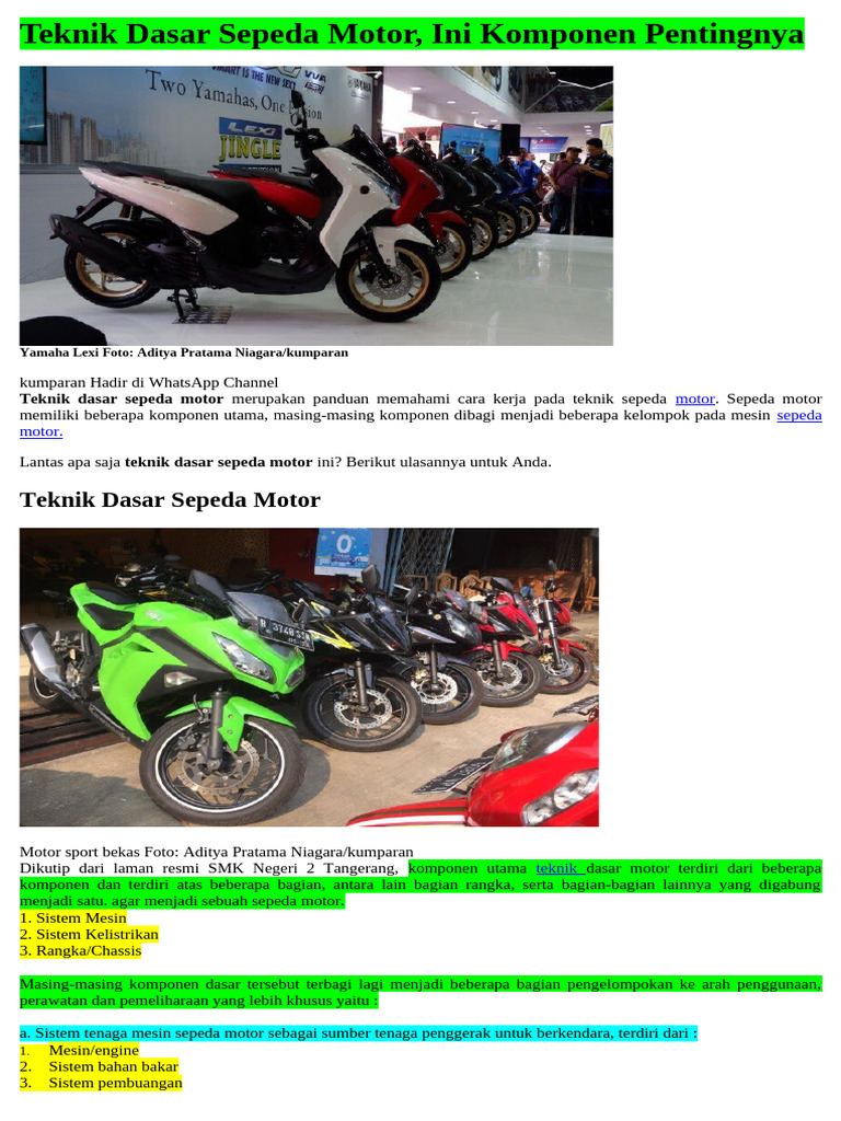 Mengenal Komponen Sepeda Motor Untuk Pemilik Motor | PDF