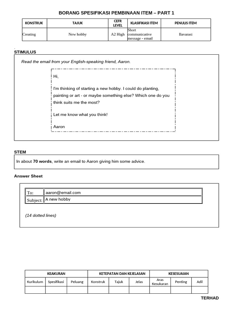 Jsi Kertas 2 Bahagian 1 English F2 | PDF
