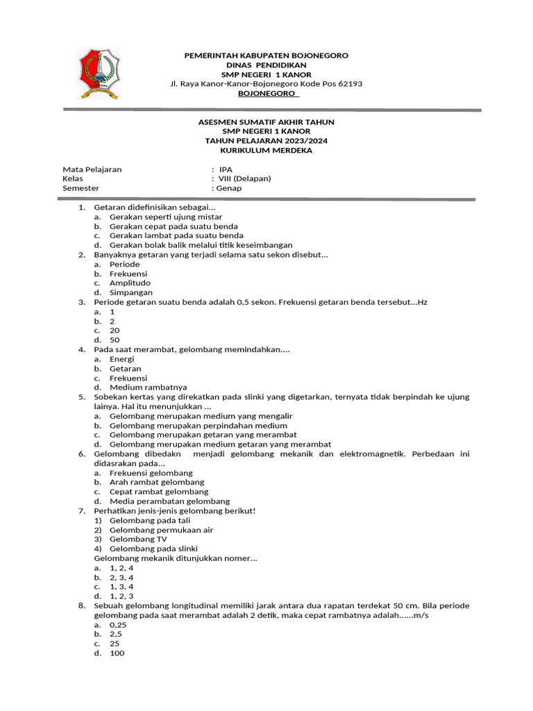 Soal Asat Genap Kelas 8 2024 | PDF