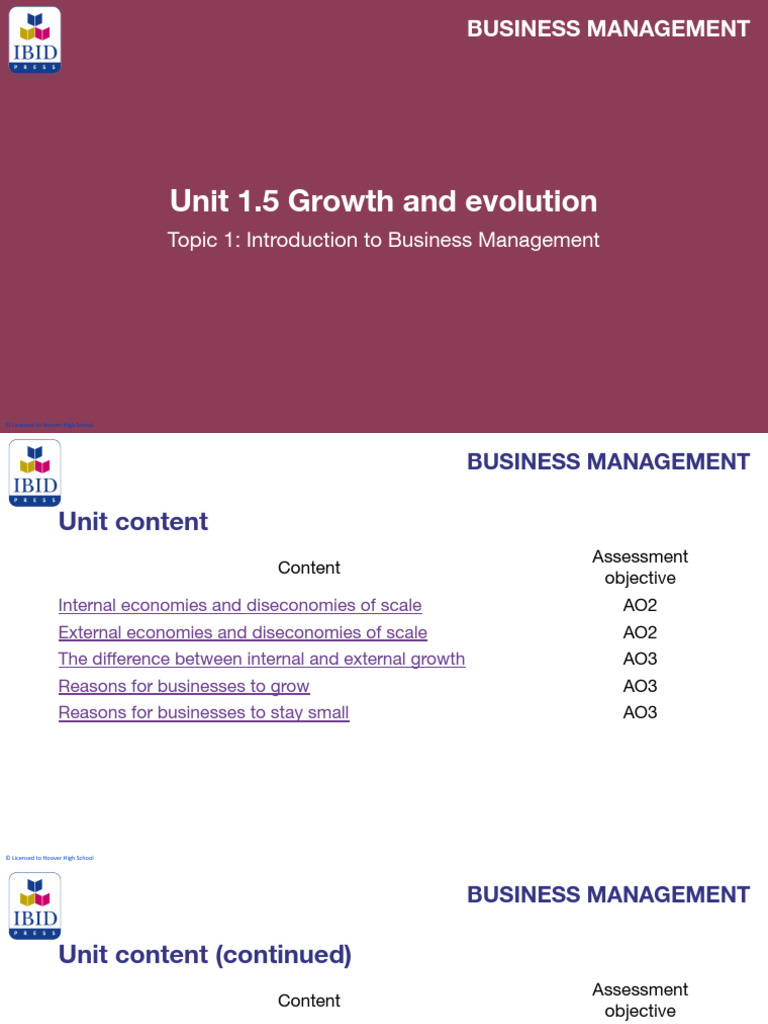 Unit 1.5 Growth and Evolution: Business Management | PDF