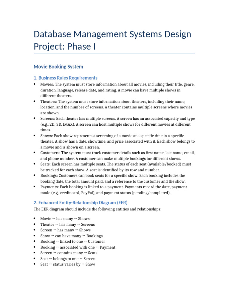 DBMS Phase1 Movie Booking System | PDF
