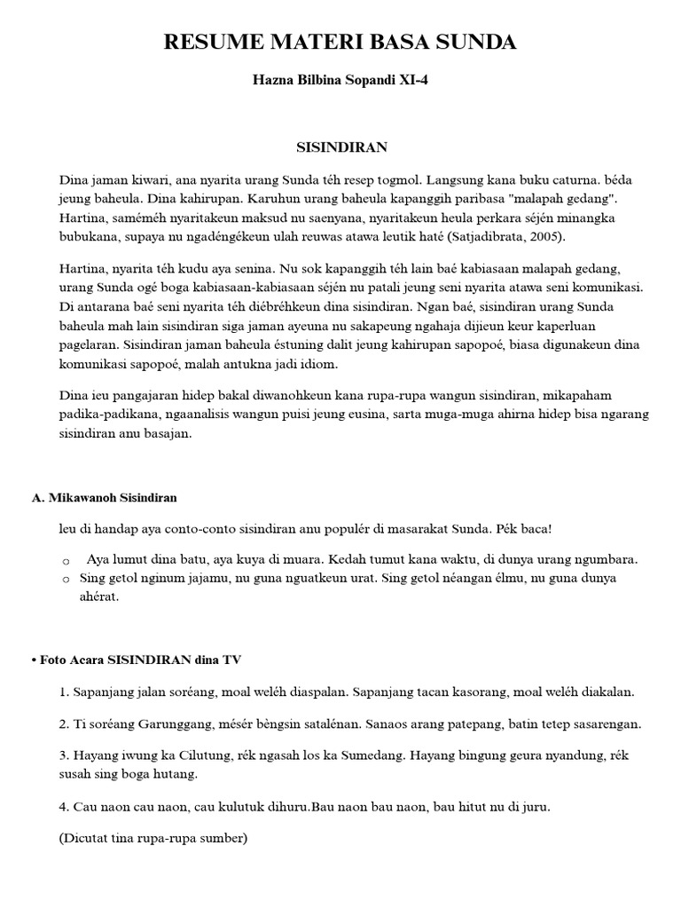 Resume Materi Basa Sunda - 20240730 - 195906 - 0000 | PDF