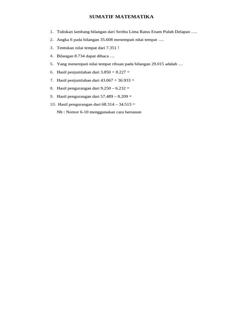 Sumatif Matematika | PDF