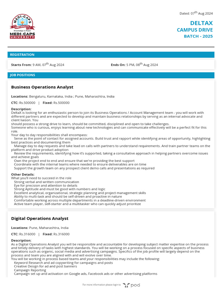 DeltaX Campus Drive Details For UG 2025 Batch | PDF