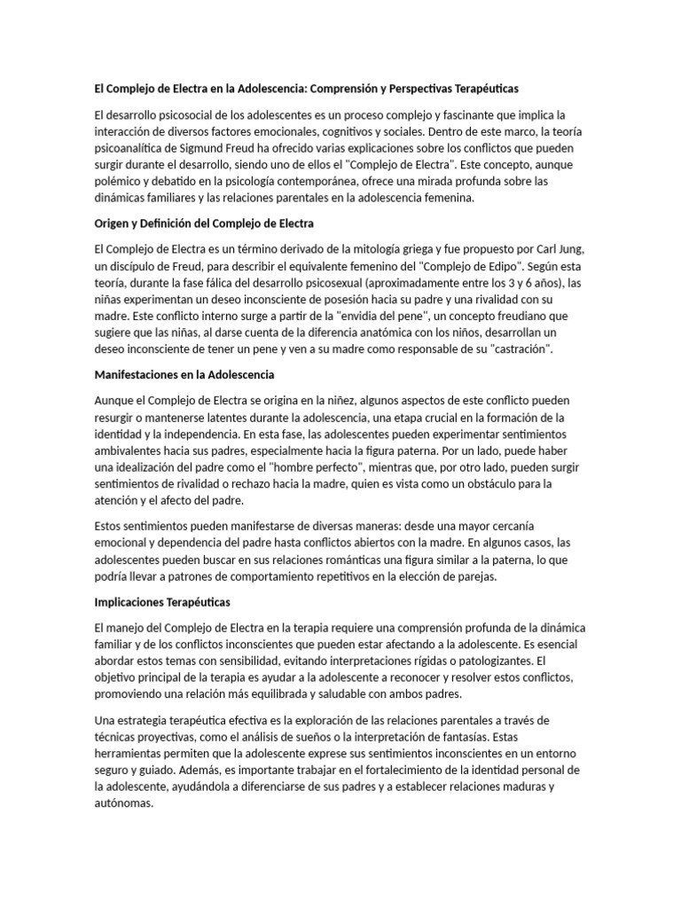 El Complejo de Electra en La Adolescencia | PDF | Sigmund Freud ...