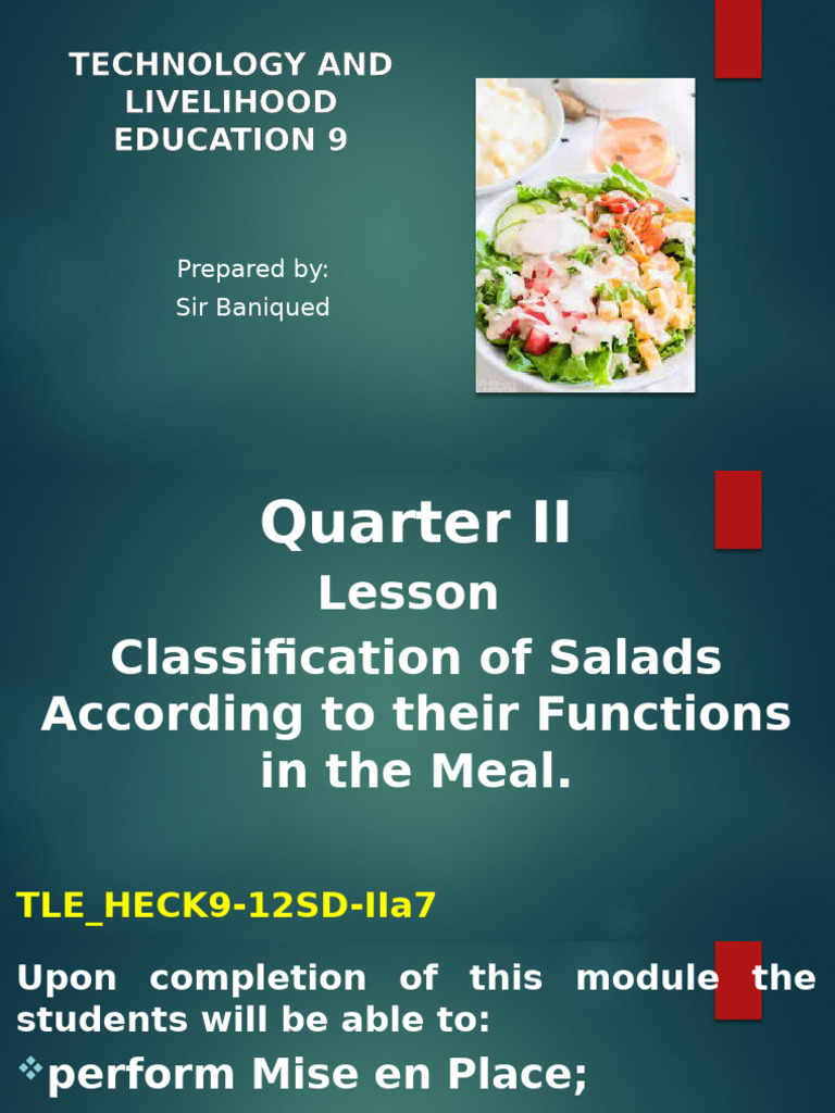 SECOND QUARTER CLASSIFICATION OF SALAD | PDF SECOND QUARTER CLASSIFICATION OF SALAD | PDF