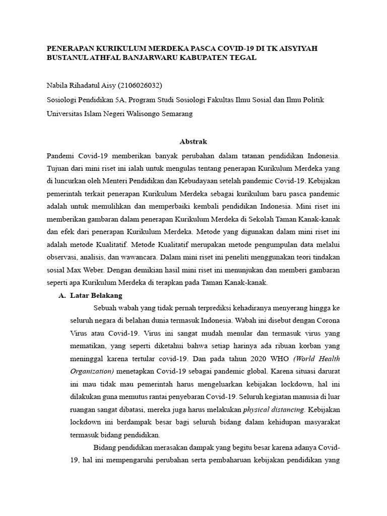 Penerapan Kurikulum Merdeka Pasca Covid 19 Pdf Kesehatan Holistik