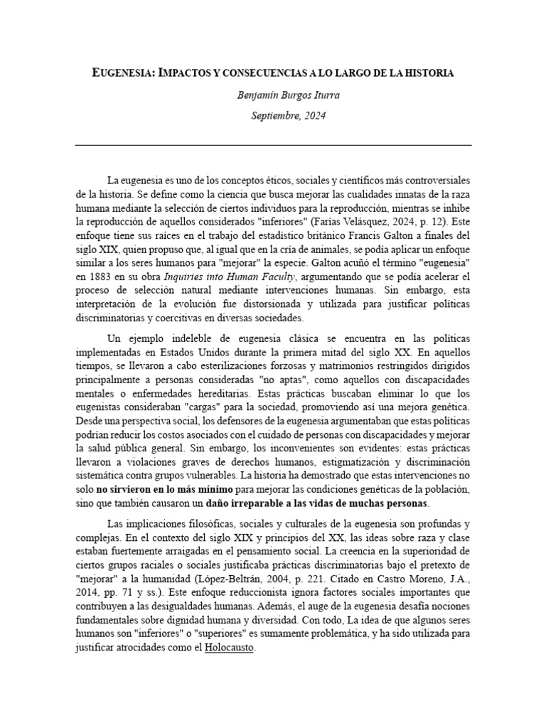 Eugenesia, impactos y consecuencias a lo largo de la historia | PDF