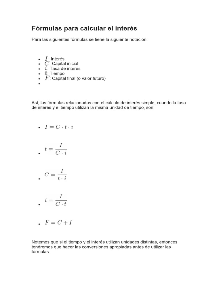 Fórmulas para Calcular El Interés Simple y Ejercicios | PDF