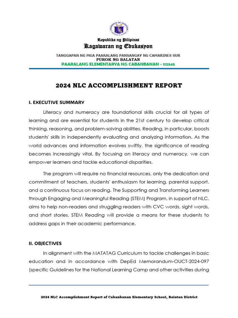 NLC Accomplishment Report | PDF | Literacy | Learning