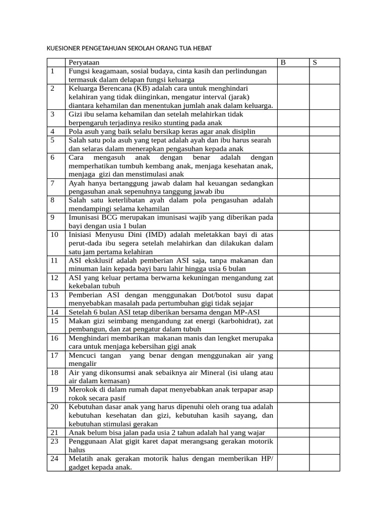 KUESIONER Pre Dan Post Tes | PDF