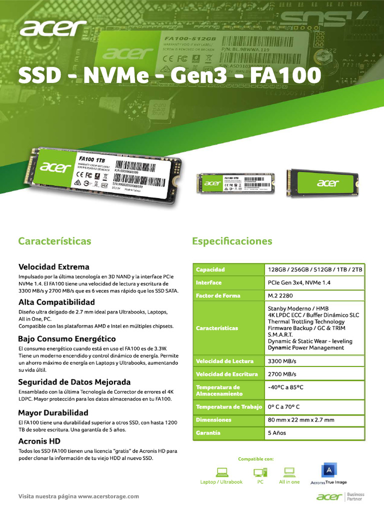 Datasheet ACER FA100 | PDF
