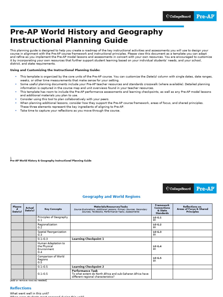 Pre Ap World History and Geography Instructional Planning Guide | PDF