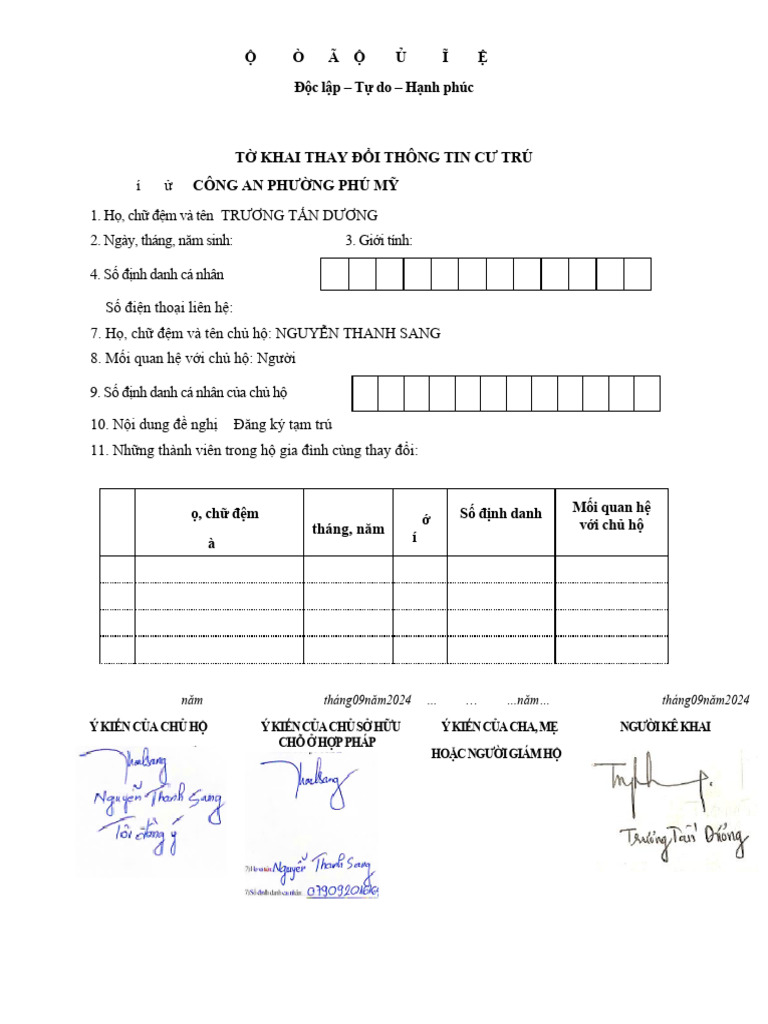 Mau To Khai Thay Doi Thong Tin Cu Tru Ct01 | PDF