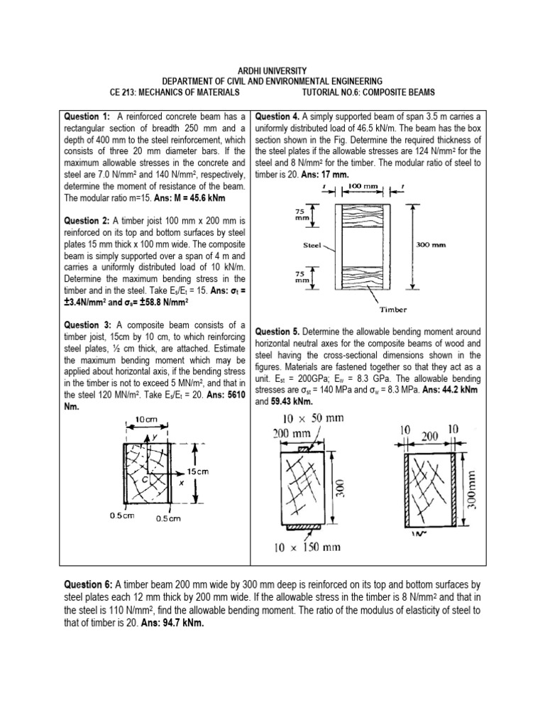 Tutorial No. 6- Beams of 2 Materials | PDF