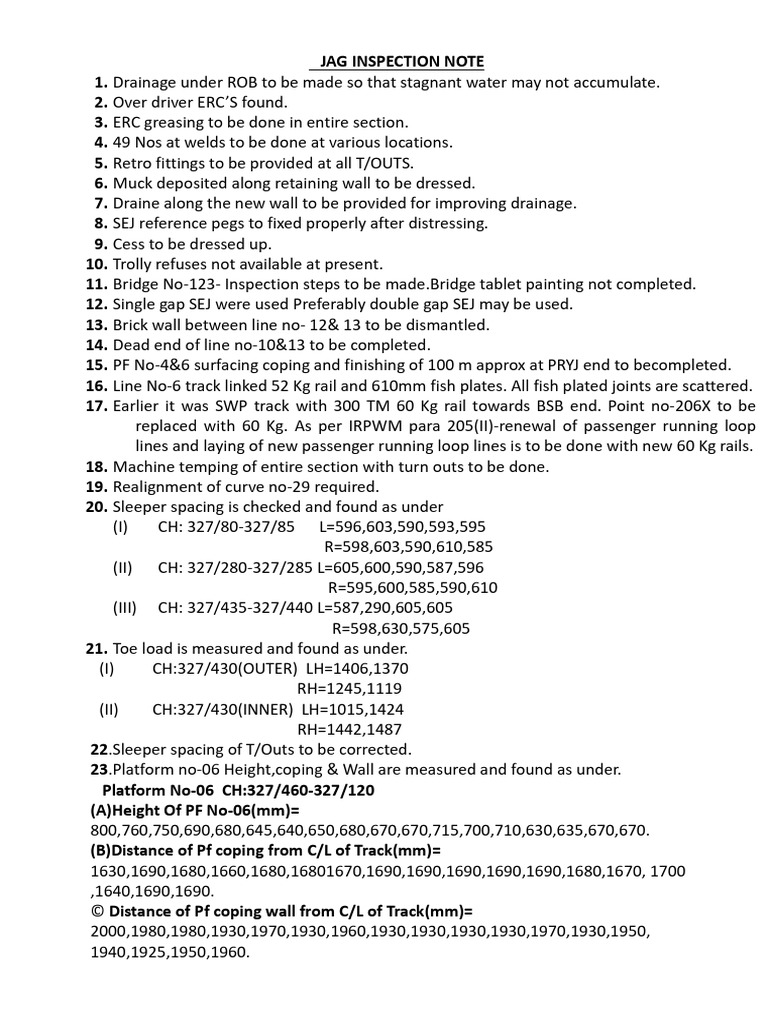 Jag Inspection Note PRRB | PDF