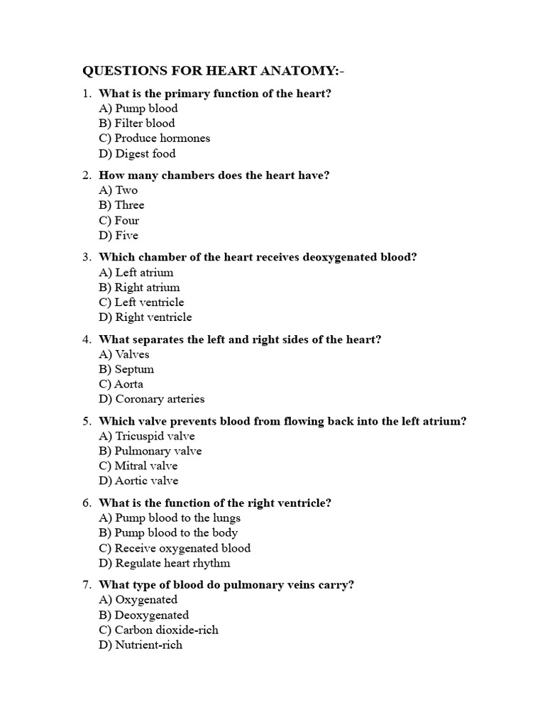 Questions For Heart Anatom1 | PDF