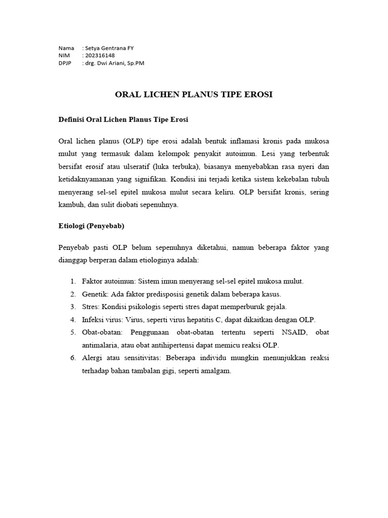 IPM Oral Lichen Planus Setya Gentrana | PDF