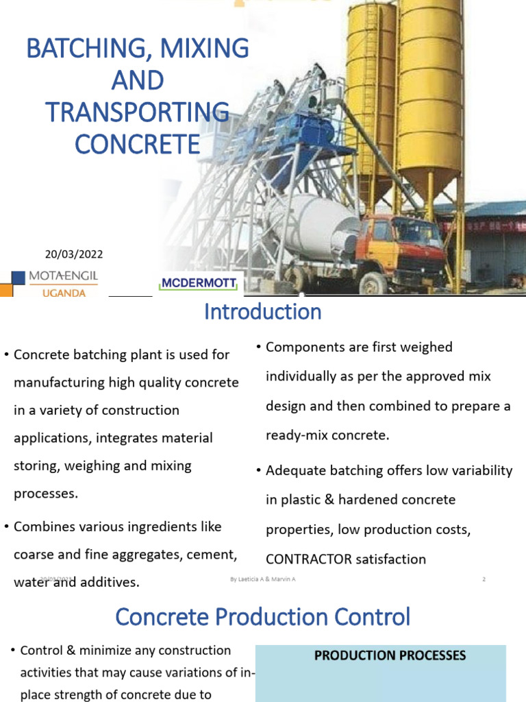 Batching, Mixing & Transporting Concrete | PDF