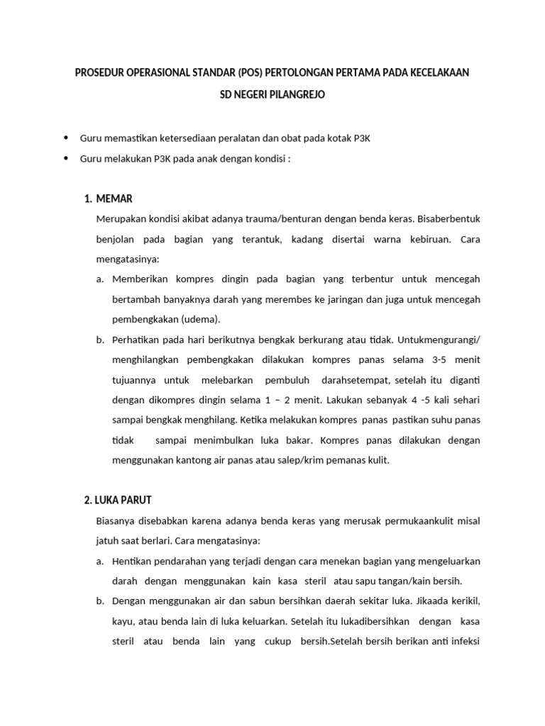 PROSEDUR OPERASIONAL STANDAR p3k | PDF