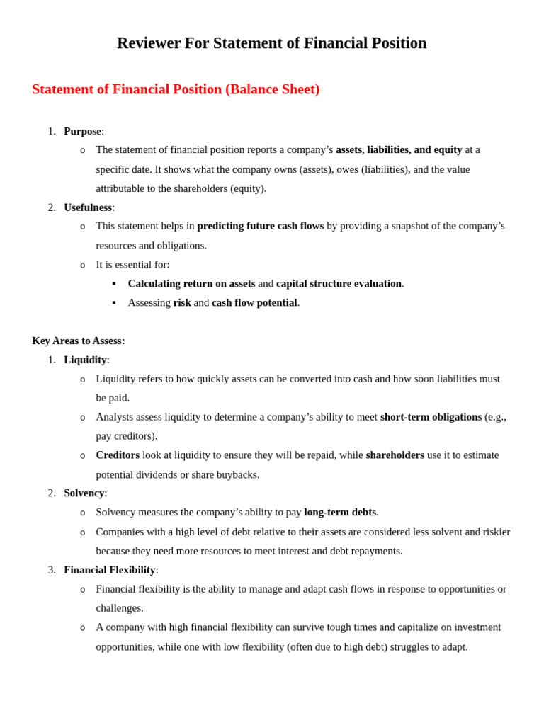 Reviewer For Statement of Financial Position | PDF | Balance Sheet ...