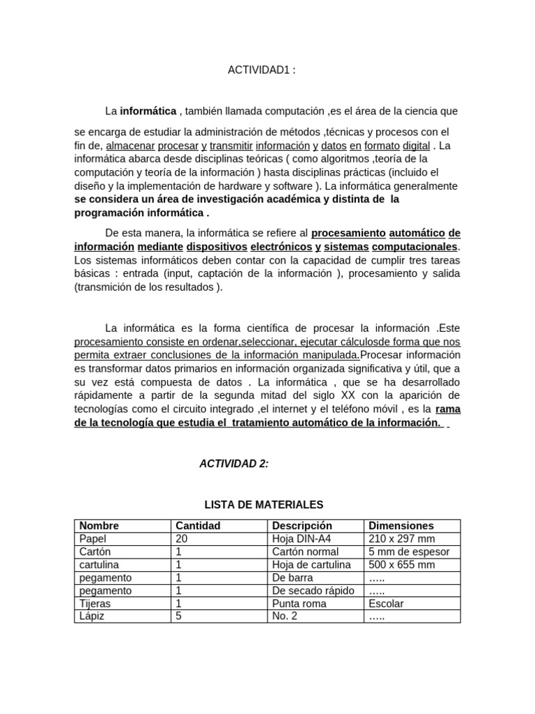 ACTIVIDAD 1. Informatica 3A Pau | PDF