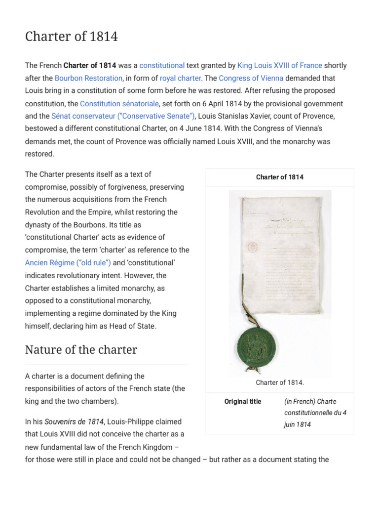 French Constitutional Charter of 1814 | PDF | Government | Government ...